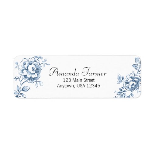 Blue Vintage Line Drawn Roses Label | Zazzle