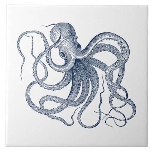 Blue Vintage Nautical Octopus Tile | Zazzle