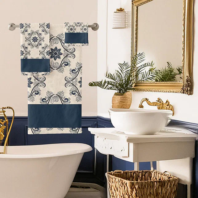 Blue vintage pattern bath towel set | Zazzle