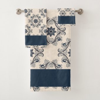 Blue vintage pattern bath towel set | Zazzle