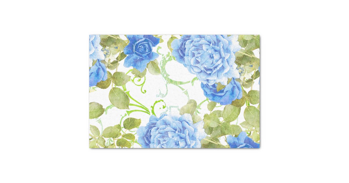 Blue Vintage Roses with Damask Floral Tissue Paper | Zazzle