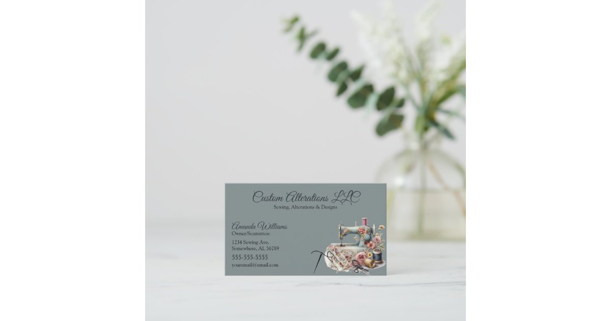 Blue Vintage Sewing Alteration Business Card | Zazzle