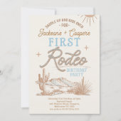 Blue Vintage Twin Boys First Rodeo 1st Birthday Invitation | Zazzle