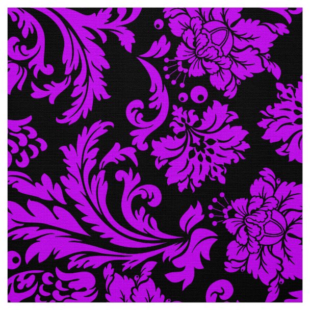 Purple Floral Damask Fabric | Zazzle
