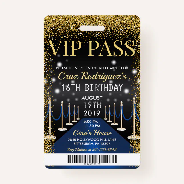 Blue VIP Pass Hollywood Red Carpet Birthday Badge | Zazzle