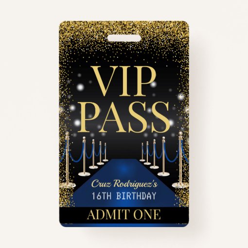 Blue VIP Pass Hollywood Red Carpet Birthday Badge | Zazzle