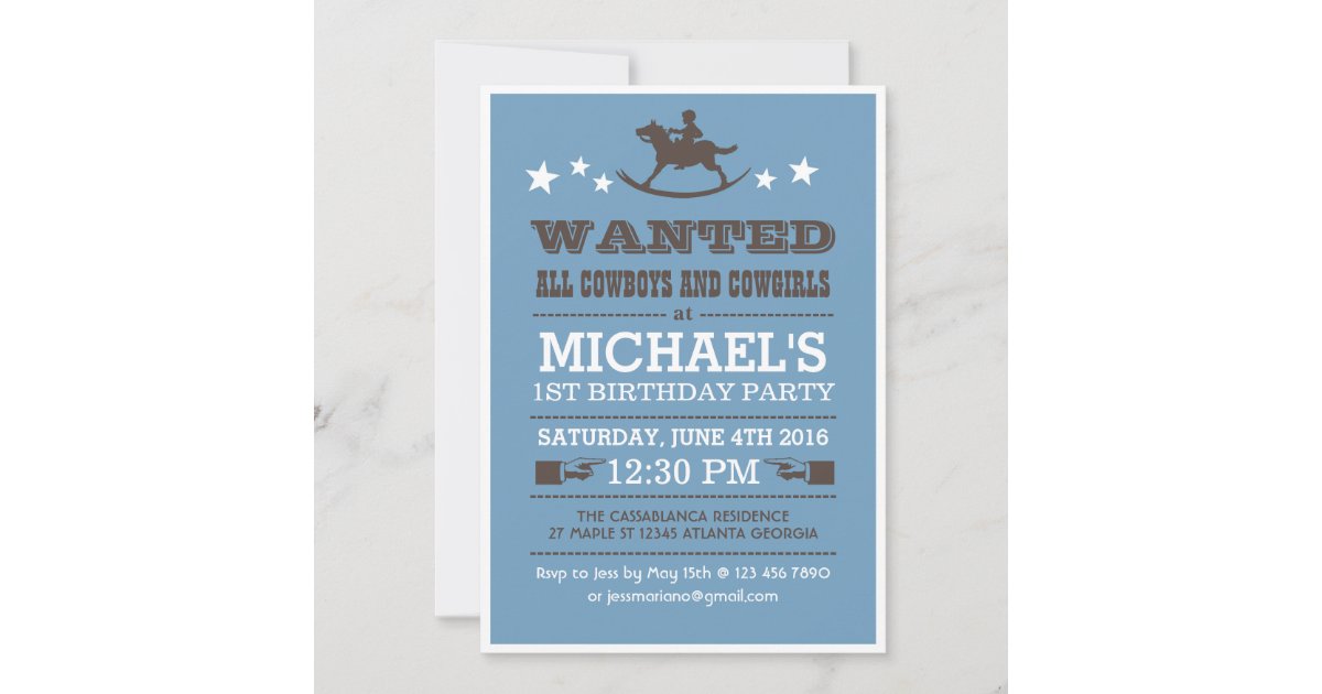 Blue Wanted Western Cowboy Birthday Invitation | Zazzle
