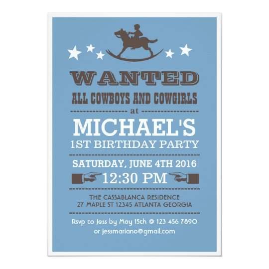Blue Wanted Western Cowboy Birthday Invitation | Zazzle.com