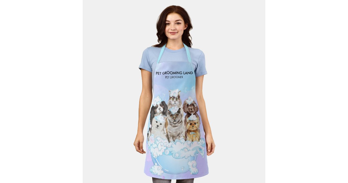Blue Wash Pet Grooming Dogs Cats Spa Apron | Zazzle