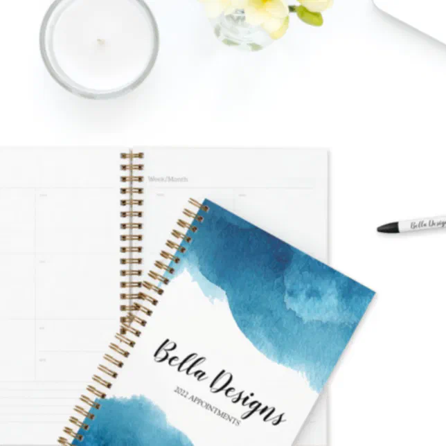 Blue Water Color Ombre Monogram Logo Planner | Zazzle