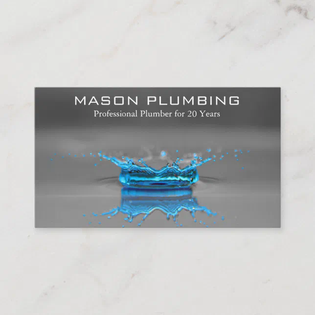 Blue Water Drop Splash - Plumbing - Business Card | Zazzle