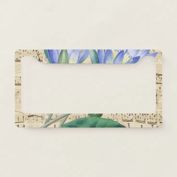 Blue water lily music license plate frame | Zazzle