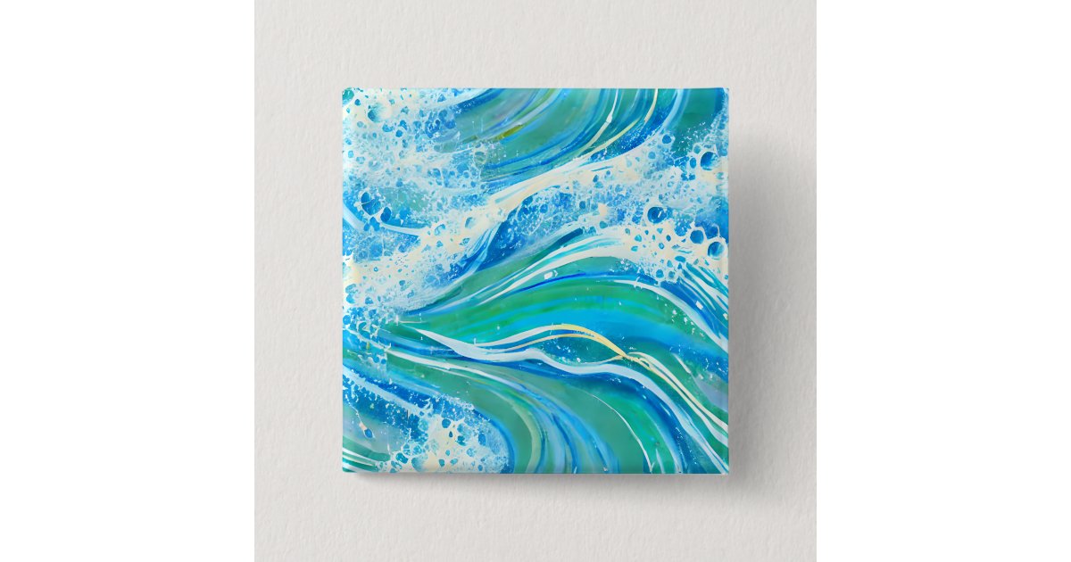 Blue Water Ocean Sea Waves Button | Zazzle
