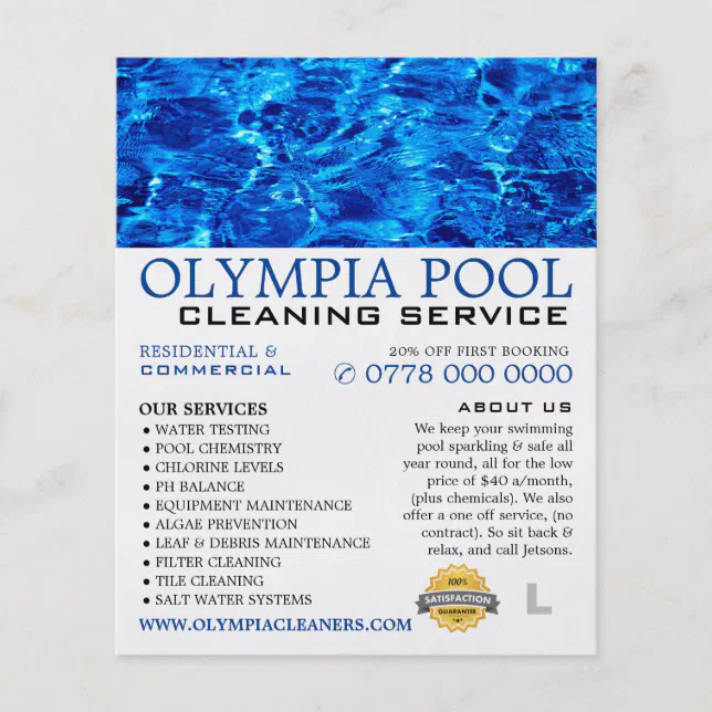Blue Water, Swimming Pool Cleaning Advertising Flyer | Zazzle