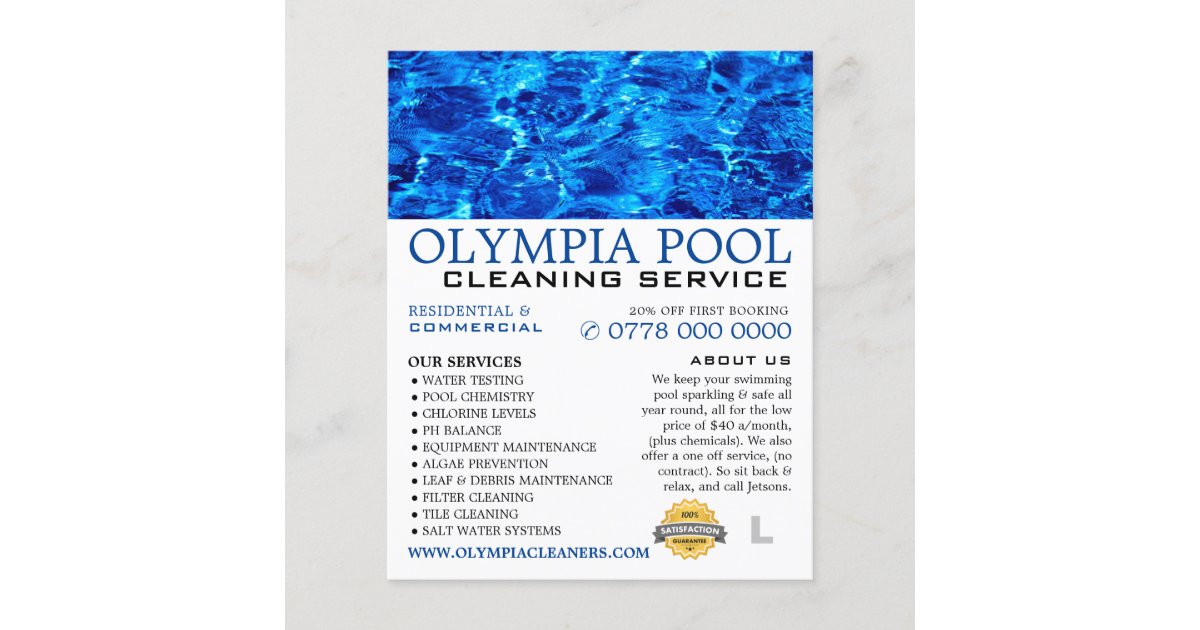 Blue Water, Swimming Pool Cleaning Advertising Flyer | Zazzle