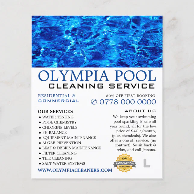 Blue Water, Swimming Pool Cleaning Advertising Flyer | Zazzle