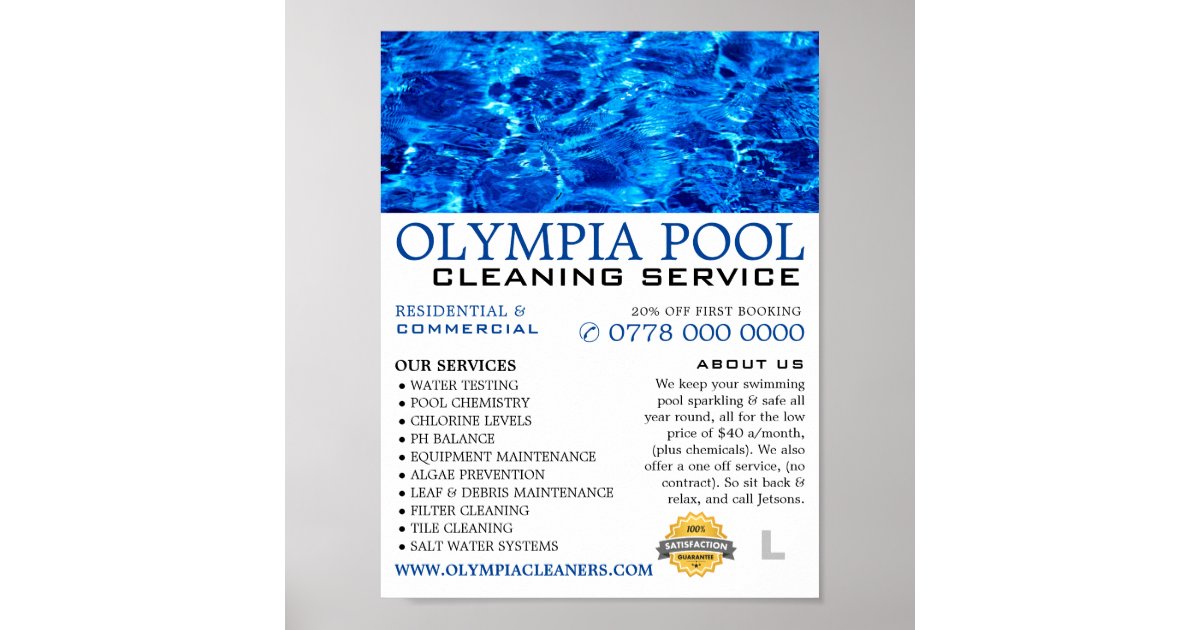 Blue Water, Swimming Pool Cleaning Advertising Poster | Zazzle