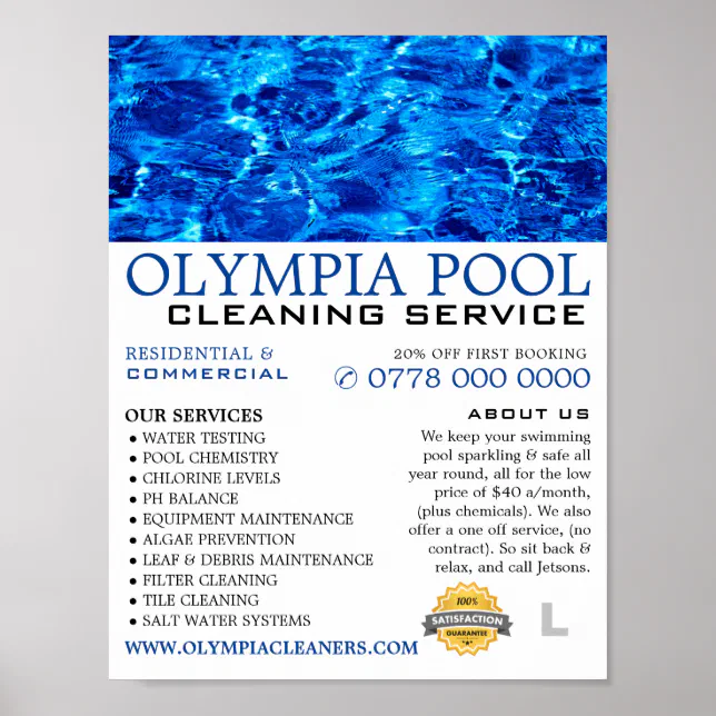 Blue Water, Swimming Pool Cleaning Advertising Poster | Zazzle