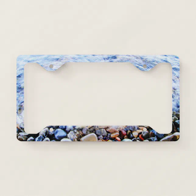 Blue water with colorful stones license plate frame | Zazzle