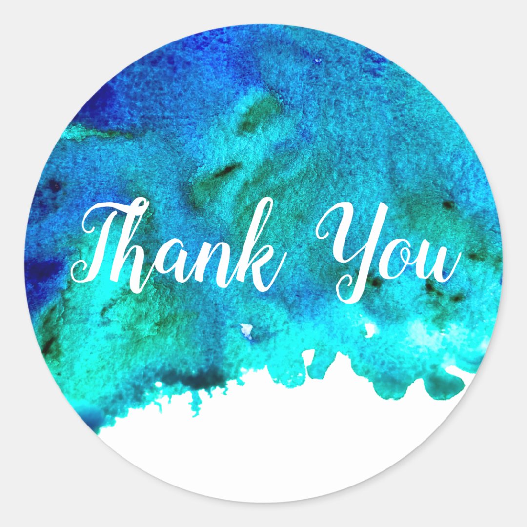 Blue watercolor abstract ocean design classic round sticker | Zazzle