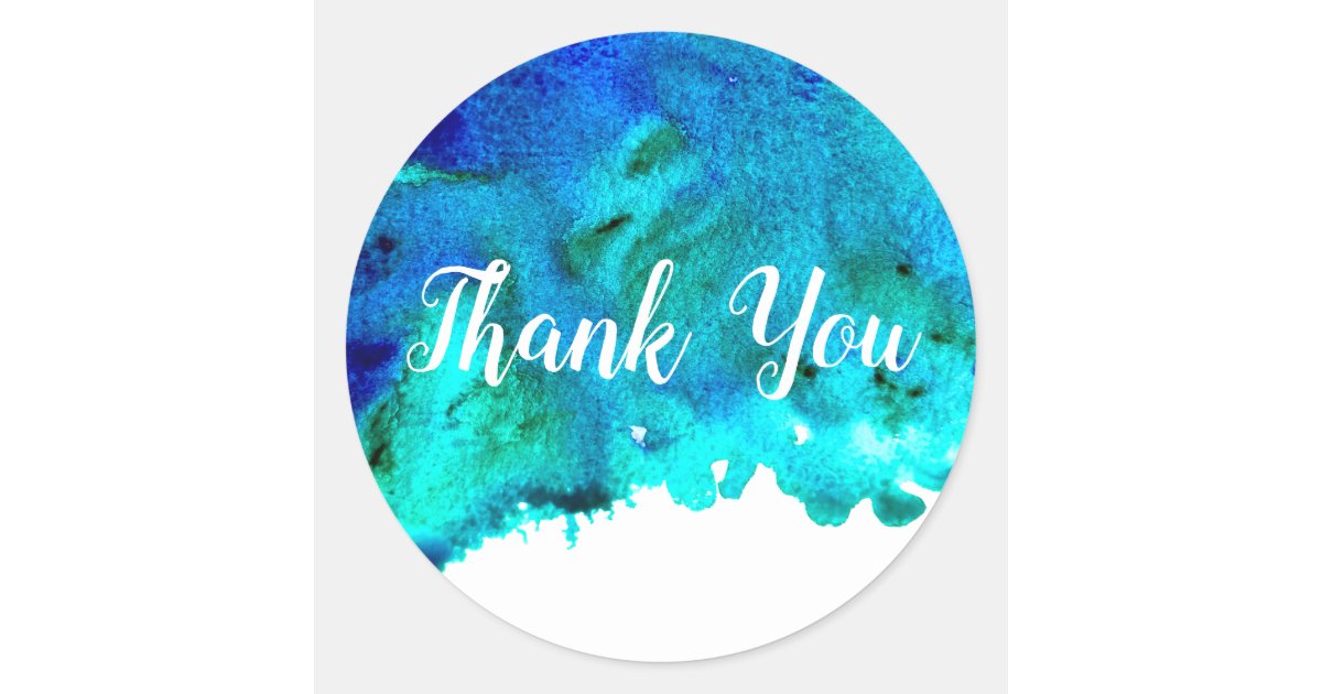 Blue watercolor abstract ocean design classic round sticker | Zazzle