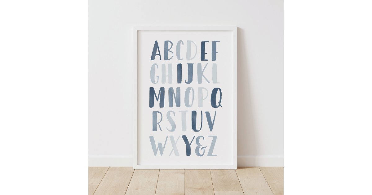 Blue Watercolor Alphabet ABC Boy Nursery Decor | Zazzle