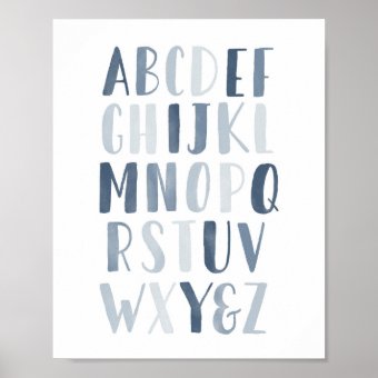Blue Watercolor Alphabet ABC Boy Nursery Decor | Zazzle