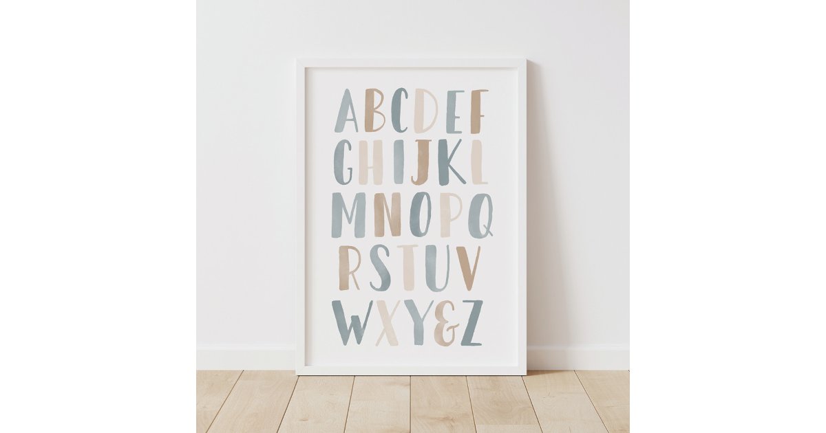 Blue Watercolor Alphabet Neutral Nursery Decor | Zazzle