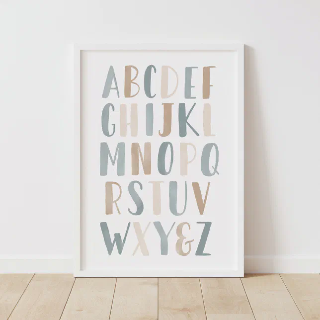 Blue Watercolor Alphabet Neutral Nursery Decor | Zazzle