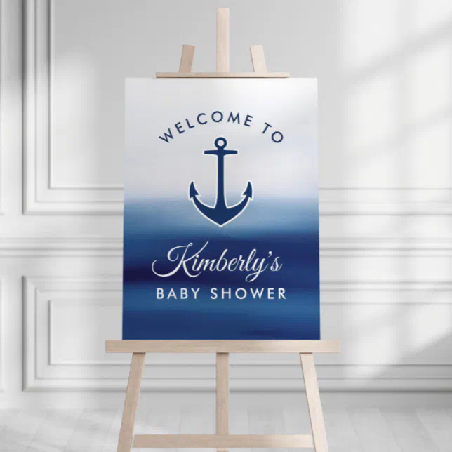 blue watercolor anchor baby shower welcome poster | Zazzle