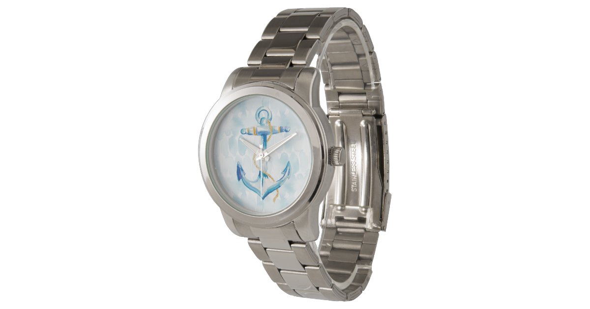 Blue Watercolor Anchor Watch | Zazzle