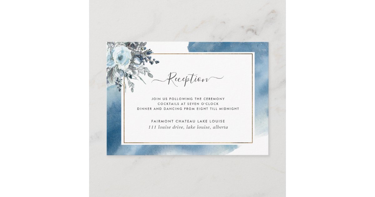 Blue Watercolor and Floral Wedding Reception & Enclosure Card | Zazzle