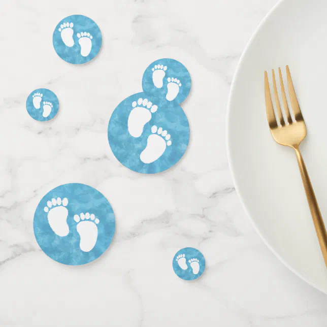 Blue Watercolor Baby Shower Foot Print Confetti | Zazzle