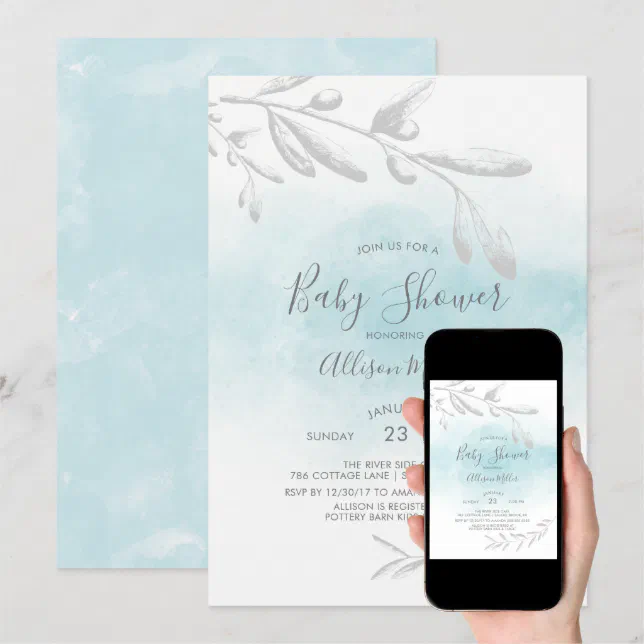 Blue Watercolor Baby Shower Invitation | Zazzle