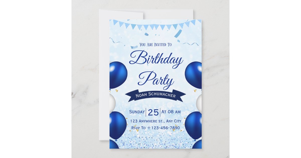 Blue Watercolor Birthday Party Invite | Zazzle