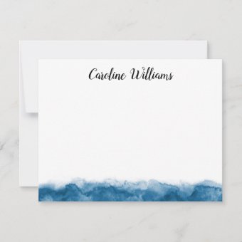 Blue watercolor border personalized name note card | Zazzle