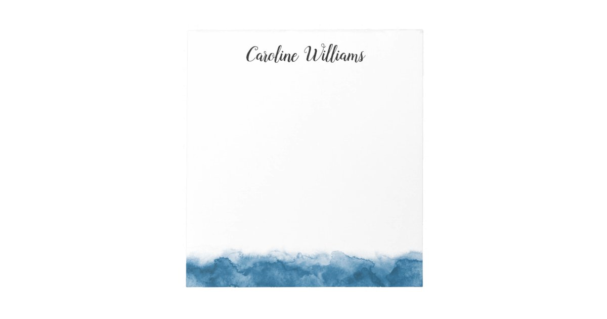Blue watercolor border personalized name notepad | Zazzle