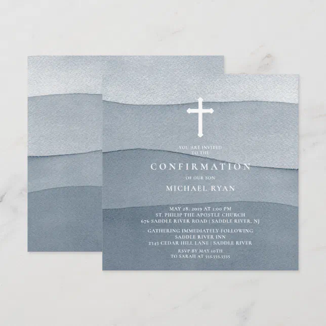 Blue Watercolor Boys Confirmation Invitation | Zazzle