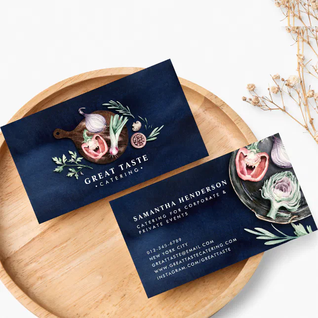 Blue Watercolor Catering Business Card | Zazzle