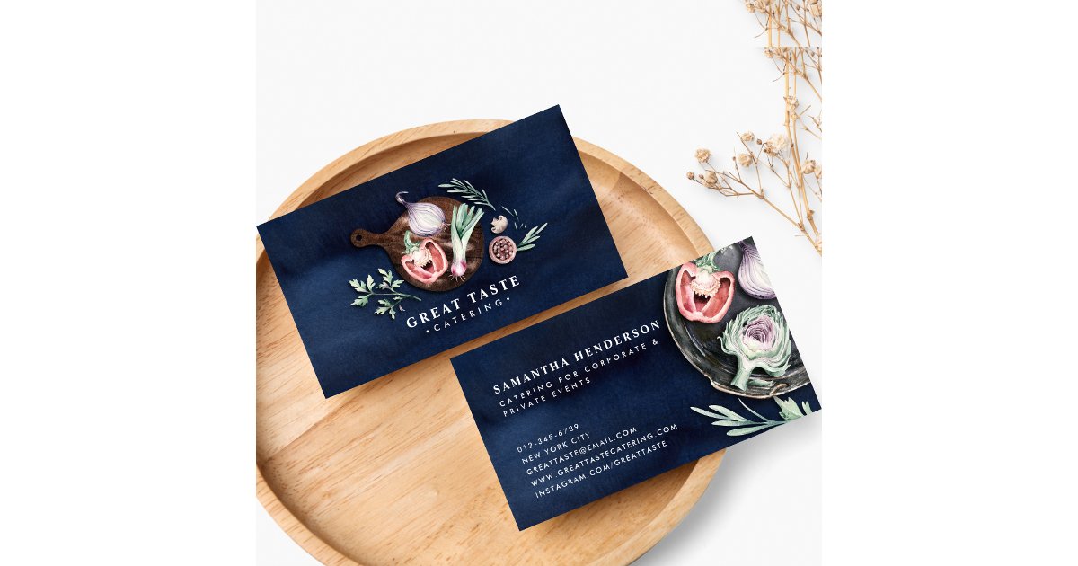 Blue Watercolor Catering Business Card | Zazzle