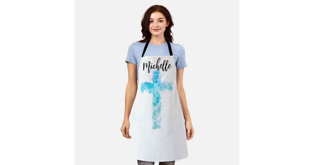 Blue Watercolor Christian Cross Apron | Zazzle