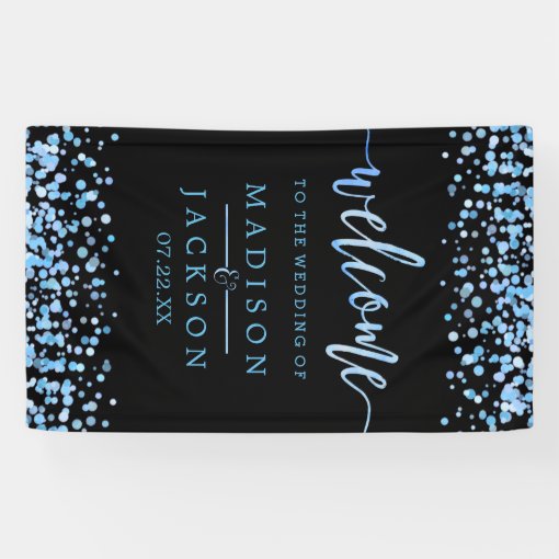Blue Watercolor Confetti Dots Wedding Welcome Banner | Zazzle
