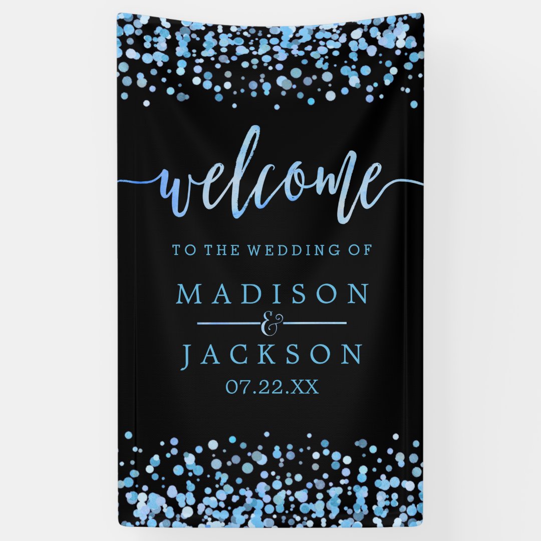Blue Watercolor Confetti Dots Wedding Welcome Banner | Zazzle