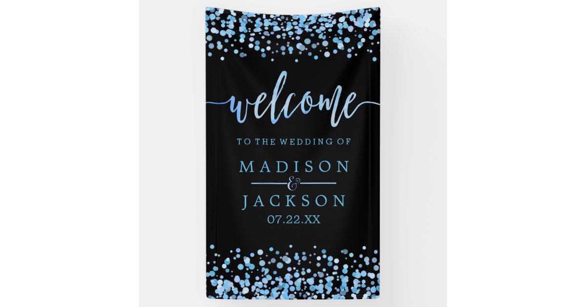 Blue Watercolor Confetti Dots Wedding Welcome Banner | Zazzle