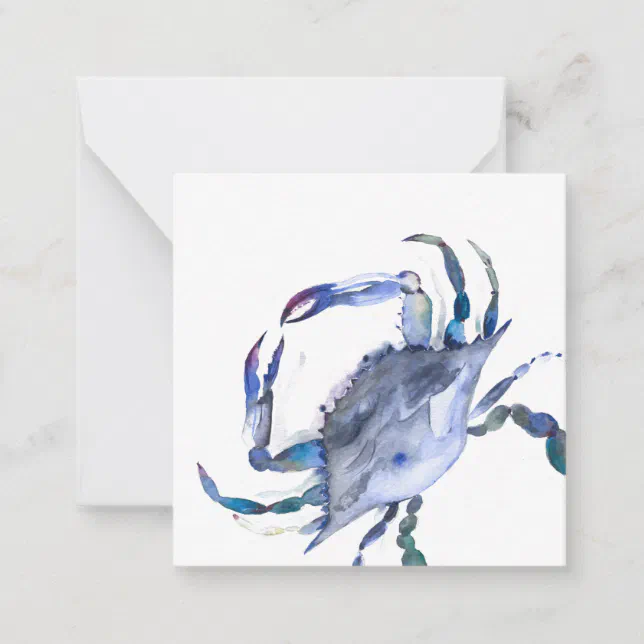 Blue Watercolor Crab Mini Note Card | Zazzle
