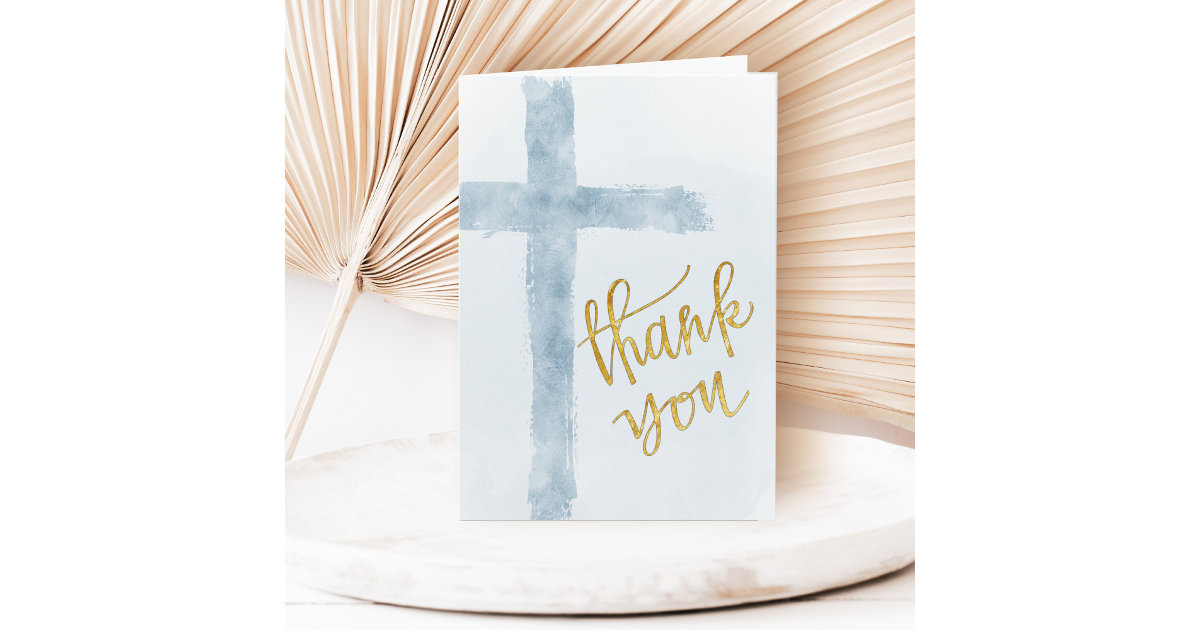 blue watercolor Cross Thank you Card | Zazzle