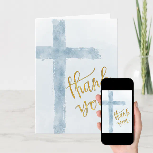 blue watercolor Cross Thank you Card | Zazzle
