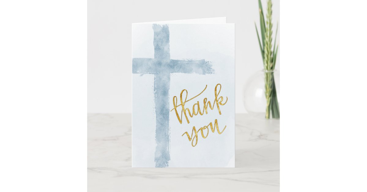 blue watercolor Cross Thank you Card | Zazzle