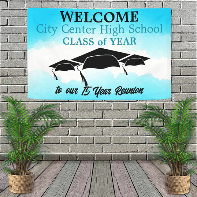 Blue Watercolor Custom Class Reunion Welcome Banner | Zazzle