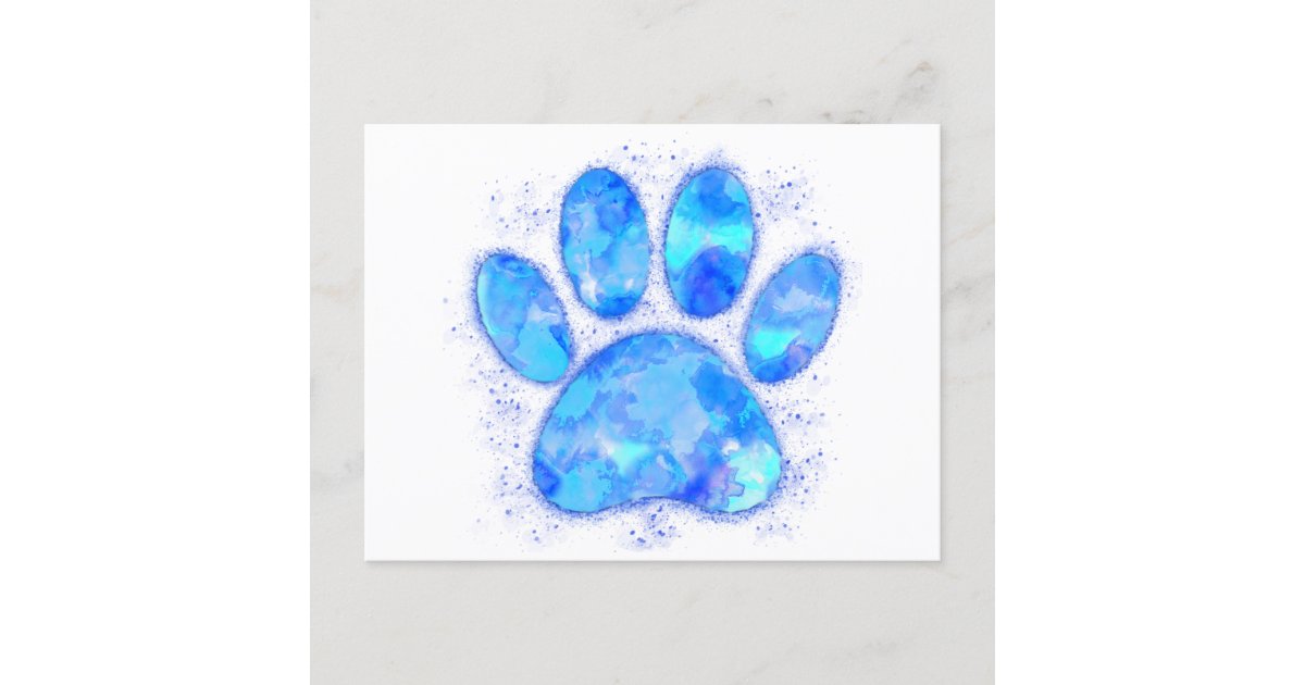 Blue Watercolor Dog Paw Print Postcard | Zazzle